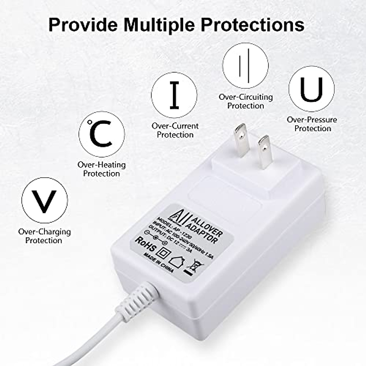 12V Power Cord for Spectra Breast Pump S2 S1 Charger Cord Replacement - for Spectra Electric Breast Pump S1 / S2 / SPS100 / SPS200 / 9 Plus / M1 AC Power Supply Adapter