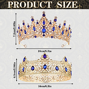 2 Pcs King and Queen Crowns Set King Crowns for Men Royal Crown with Black Rhinestone Crystal Crowns for Women Princess Crown Tiara Costume Headwear for Wedding Homecoming Party Decorations