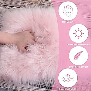 Sibba Faux Fur Area Rugs Chair Pad Protectors 12 inch Mini Square Cover Seat Fuzzy Cushion Carpet Mat Soft Fluffy Rug Couch for Living Bedroom Sofa Nail Art Photography Background Locker Decor (Pink)