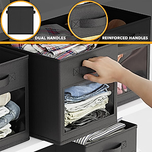 SpaceAid Storage Cubes with Clear Windows, Set of 6 Fabric Bins, 11 Inch Foldable Baskets Boxes for Closet, Cubby Shelf or Cube Storage Organizer, Black