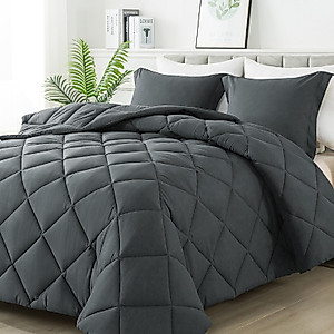 HYLEORY Twin Size Comforter Set with 1 Pillow Sham - Down Alternative Bed Comforters Bedding Sets for All Season - Lightweight - Machine Washable - Dark Grey