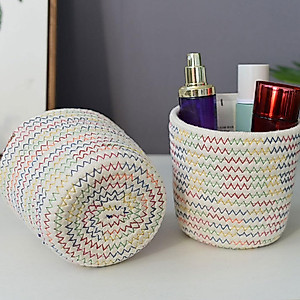 Alipis desktop storage basket toy storage bins with lids woven rope storage baskets Small Desktop Storage baskets with lids woven key baskets white Woven Basket child cotton rope Rattan