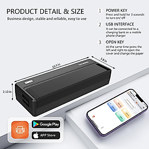 Rongta Portable Printer for Home Use, Small Thermal Printer Support 8.5'' x 11'' & A4 Thermal Paper, Portable Bluetooth Printer Compatible with Android/iOS & Laptop for Home Use(Dark Grey)