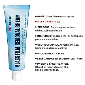 DIZHIGE New Car Glass Oil Film Cleaner, Car Glass Oil Film Remover, Glass Oil Film Removing Paste, Car Windshield Oil Film Cleaner, Glass Stripper Water Spot Remover with Sponge, 20g (1PCS)