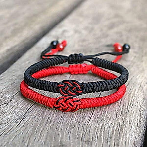 RINHOO Red Black Mix White Infinity Love Multicolor Lucky Bracelet for Men Women Tibetan Lucky Amulet Knot Bracelet Woven Thread String for Friend and Couple Peace and Protection (2PCS Black+Red)