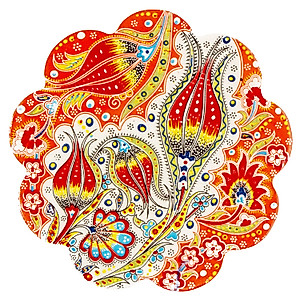 Küchengeräte 18 cm/7" inc Hand Painted Decorative Tulip Patterned Turkish Ceramic Trivet Coaster - Very Stylish - Scratch Proof Heat Resistant & Great Kitchen Home Office Decor - Best Gift Idea