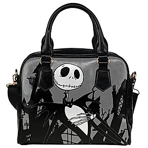 Women Crossbody Shoulder Top-handle Bags Shell Handbag with Jack Skellington Pattern