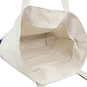 DALIX 22" Extra Large Cotton Canvas Zippered Shopping Tote Bag in Purple