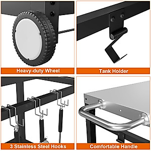 MixRBBQ Outdoor Grill Cart Double-Shelf Movable Cooking Table, New Upgraded Pizza Oven Cart for Outside Kitchen Island Worktable, Foldable Food Prep Cart with 3 Hooks and Side Handle