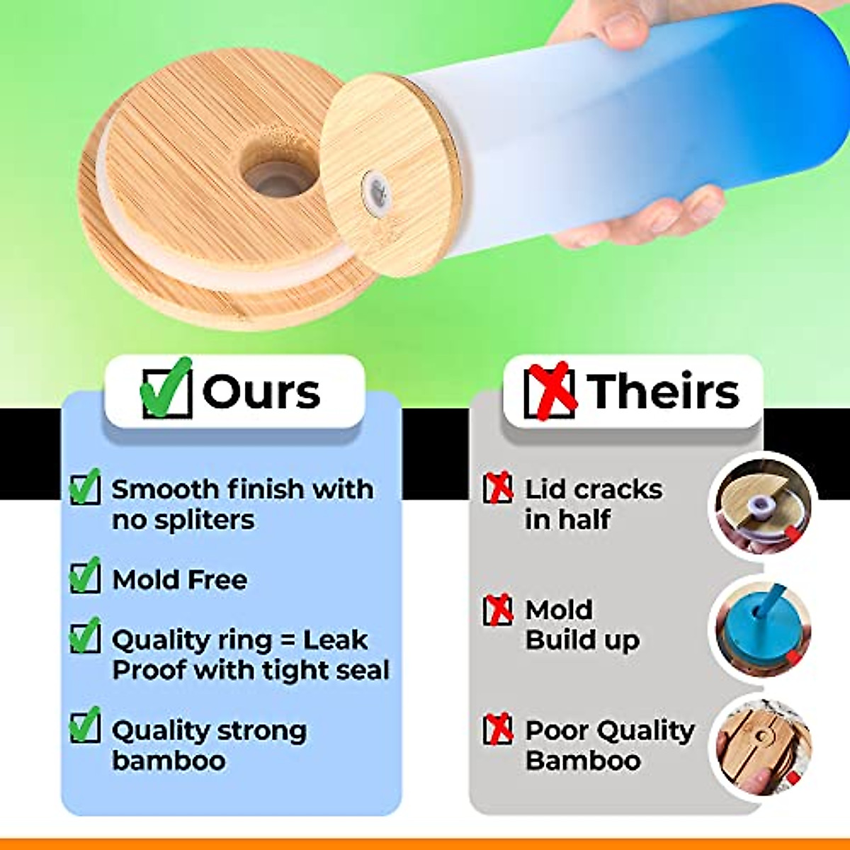 MHM Sublimation Glass Blank Tumbler Skinny Frosted 20oz and 25oz with Bamboo Lid and Straw (Sky Blue, 20oz)