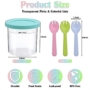 ZOCONE 6 Pack Ice Cream Pint Containers and Lid Compatible with Ninja Creami XSKPLID2CD NC299AMZ NC300 NC301 Series Ice Cream Maker, Airtight, Dishwasher Safe, BPA-Free Ice Cream Containers