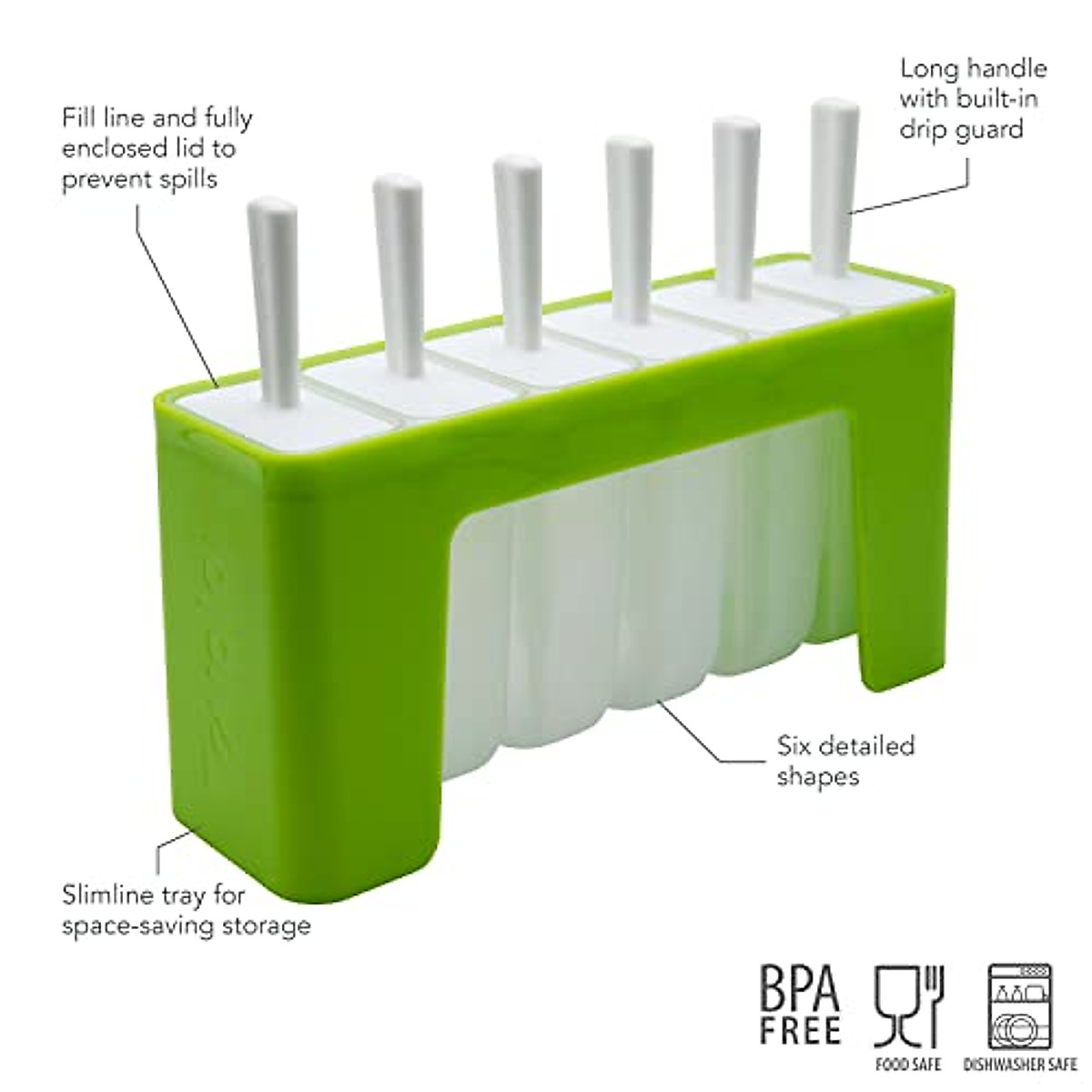 Wavy Pop Molds Popsicle Making Tray with Six Sticks for Mess-Free Frozen Treats