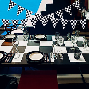 Set of 5 Race Car Party Banners Happy Birthday Paper String Banners Car Theme Garlands Banners Checkered Flag Pennants for Birthday Party Supplies Photo Props Baby Shower Wall Decor