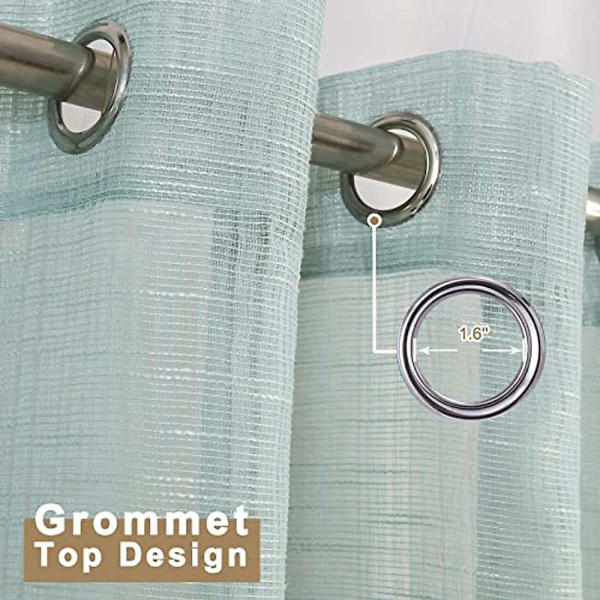 Tony's collection Mint Green Sheer Curtains, Faux Linen Look Semi Voile Backdrop for Dining Room/Kitchen/Small Window(52x63 Inch, Mint, 2 Panels)