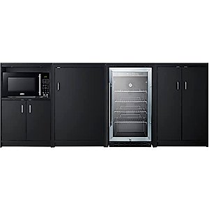 Summit Appliance CWSUITE85G 85" Wide Casework Suite with Beverage Center and Microwave, ADA Height; Trash Receptacle Included; 2.7 cu.ft. Beverage Center; Leveling Legs; Black