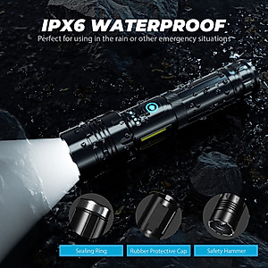 SKNSL Rechargeable Led Flashlights High Lumens: 990,000 Lumen Super Bright Flashlight, 7 Modes with COB Work Light, IPX6 Waterproof, Powerful Handheld Flash Light for Home, Camping, Hiking