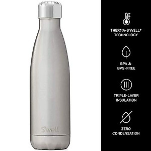 S'well Stainless Steel Water Bottle - 17 Fl Oz - Silver Lining - Triple-Layered Vacuum-Insulated Containers Keeps Drinks Cold for 36 Hours and Hot for 18 - BPA-Free - Perfect for the Go