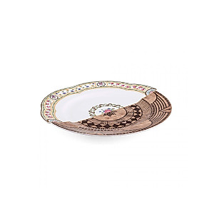 SELETTI HOBYO Dish, Plate, White & Brown, 10.6 inches (27 cm), Tableware, Western, Eastern Floral Pattern, Round