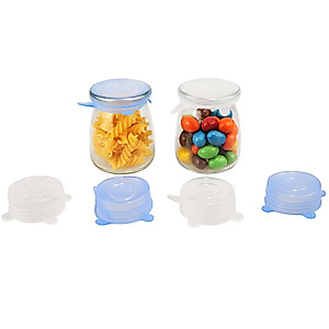 WhisprWield Extra Small Silicone Stretch Lids 2 Inch 6PCS Resuable Jar Cover Fit 2 to 2.3 Inch Containers,BPA Free, Leakproof, Microwave&Freezer Safe,Blue Clear, bwlid1