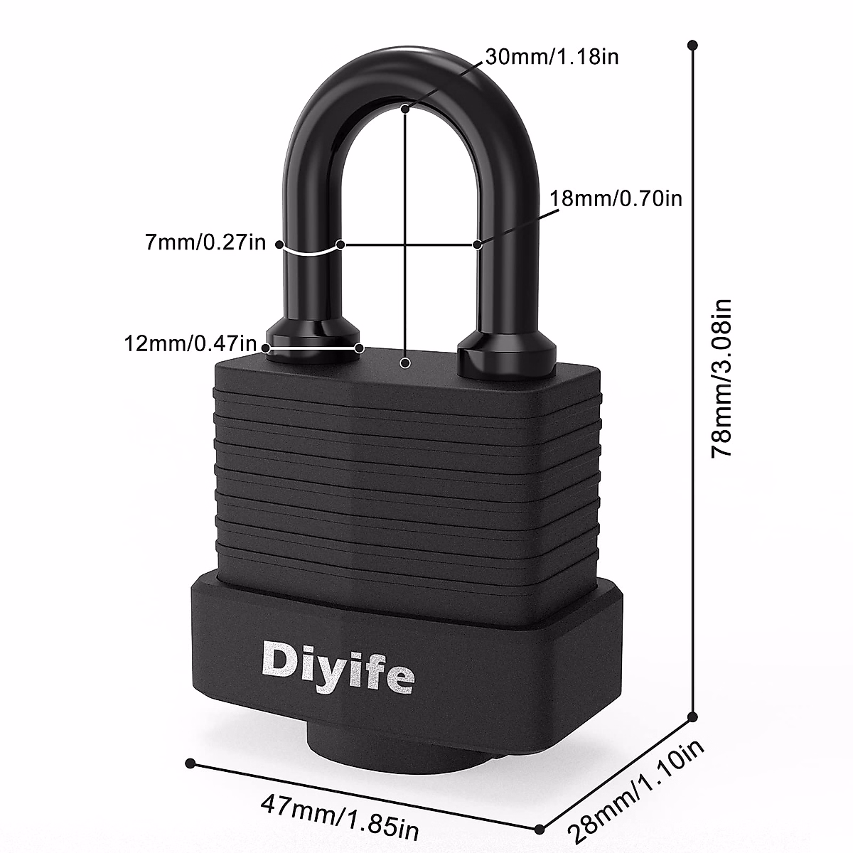 Padlock with Key, [2 Pack] [4 Keys] Diyife Padlock Waterproof Lock Key Padlocks 40mm Heavy Duty Padlocks Anticut, Oustside Laminated Steel for Gym Locker, Garage, Fence, Shed, Yard,Outdoor & Indoor