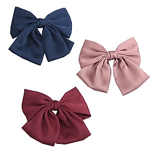 PIDOUDOU Set of 6 Big Satin Solid 8 Inch Bow Hair Clips Women Barrettes