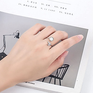 Opal Flower Mermaid Tail Spinner Fidget Wrap Open Rings for Women Anxiety Rotate Stress Relief Cubic Zirconia Adjustable Stacking Middle Finger Ring Fashion Jewelry Birthday Valentine's Day Gifts