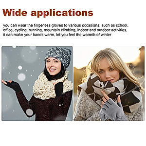 2 Pairs Winter Fingerless Gloves Long Thermal Knitted Mittens Stretchy Arm Warmers Half Finger Gloves for Men Women, 11 Inch (Black, Light Gray)