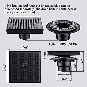 Fransiton 4 Inch Square Matte Black Shower Drain with Removable Quadrato Pattern Grate, 304 Stainless Steel Showe Floor Drain with CUPC Certified Includes Adjustable Leveling Feet, Hair Strainer