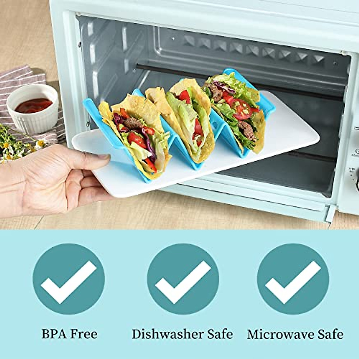6PCS Taco Holder Stands with Unique Island Pattern, Colorful Premium Large Taco Holders Set of 6, Taco Stands for 3 Tacos, Street Taco Rack, PP Material, Dishwasher & Microwave Safe, Taco Tuesday