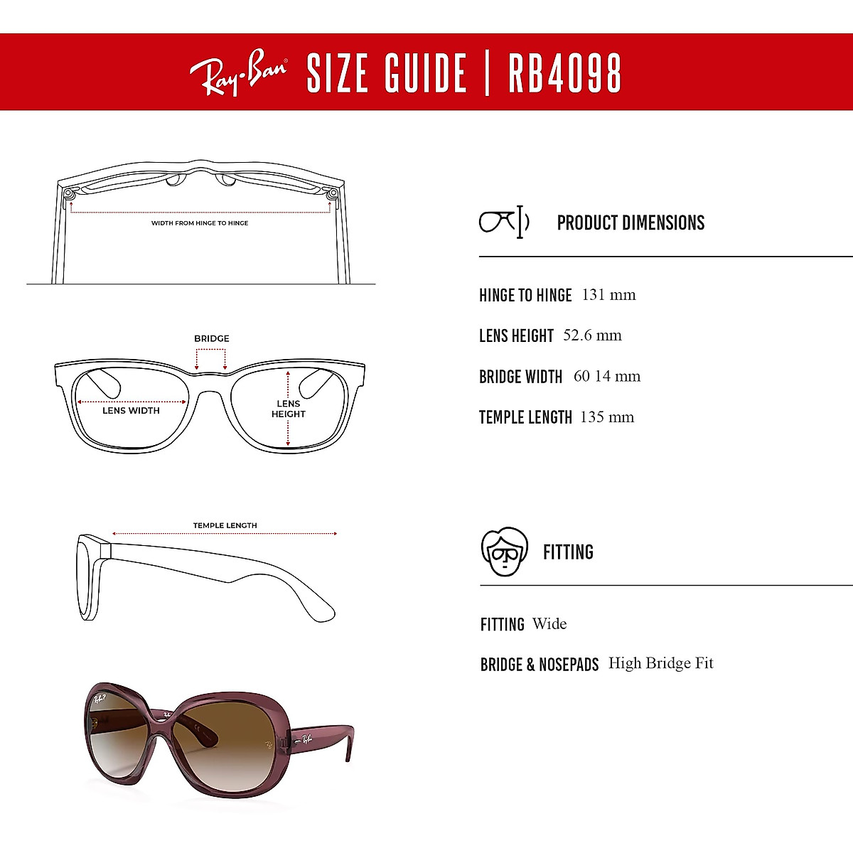 Ray-Ban Jackie ohh ii RB4098 6593T5 60MM Transparent Dark Brown/Grey Gradient Brown Polar Polarized Cateye Sunglasses for Women + BUNDLE With Deisgner iWear Complimentary Eyewear Kit