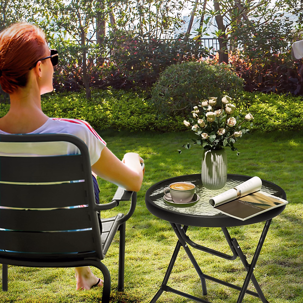 JOINHOM 2 Pieces Outdoor Side Table - Small Patio End Table All Weather, Patio Furniture Sets and Outside Furniture for Pool, Balcony, Deck, Porch, Black