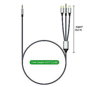 Lightning to 3.5mm Audio Cable, USB C to 3.5mm Aux Jack Cable,3.5mm Nylon Aux Cable( 3-in-1 3.5mm auxiliary jack cable）Compatible with Phone 13/12/11/XR/XS/X/8/7/6 Suitable for cars, speakers, etc