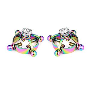 Caiyao 2Pcs Fake Non-Piercing CZ Nipple Rings Nipple Shield Rings Adjustable Pressure Nipple Rings Stainless Steel Nipple Shield Rings-C Colorful