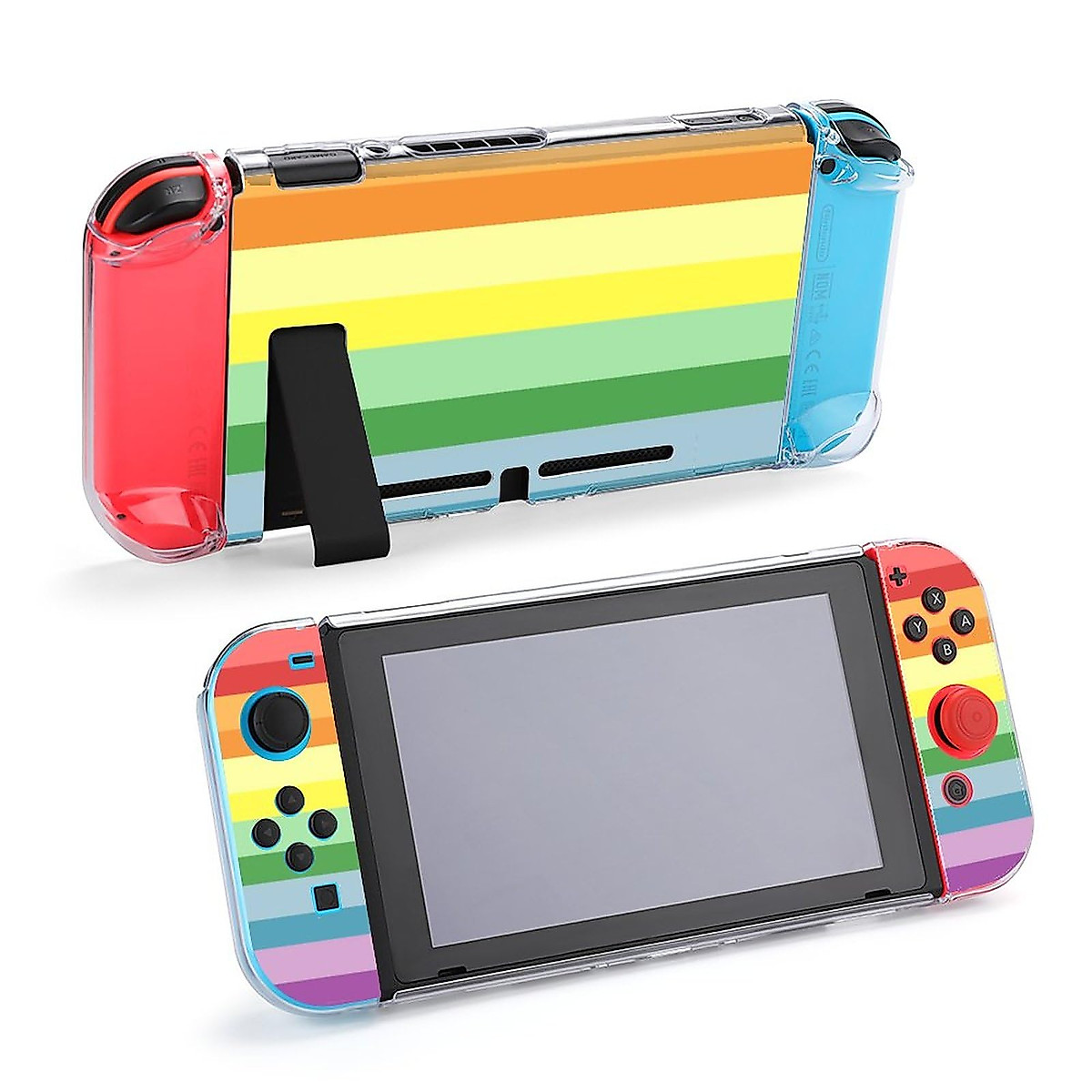Gay Pride LGBT Rainbow Printed Protective Case Cover Compatible with Switch Game Console Controller with Holder Stand