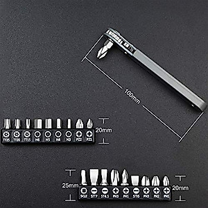 MulWark 20pc 1/4 Ultra Low Profile Mini Ratchet Wrench Close Quarters Screwdriver Set with High Torque - Right Angle EDC Tool with 90 Degree Mini Offset Reversible Drive Handle & Multi Hex Bits Set