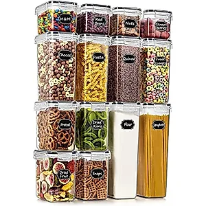 Wildone Airtight Food Storage Containers with Lids, 14PC Plastic Kitchen Storage Containers for Pantry Organization and Storage, Cereal, Flour and Sugar Containers, Include 20 Labels & Pen