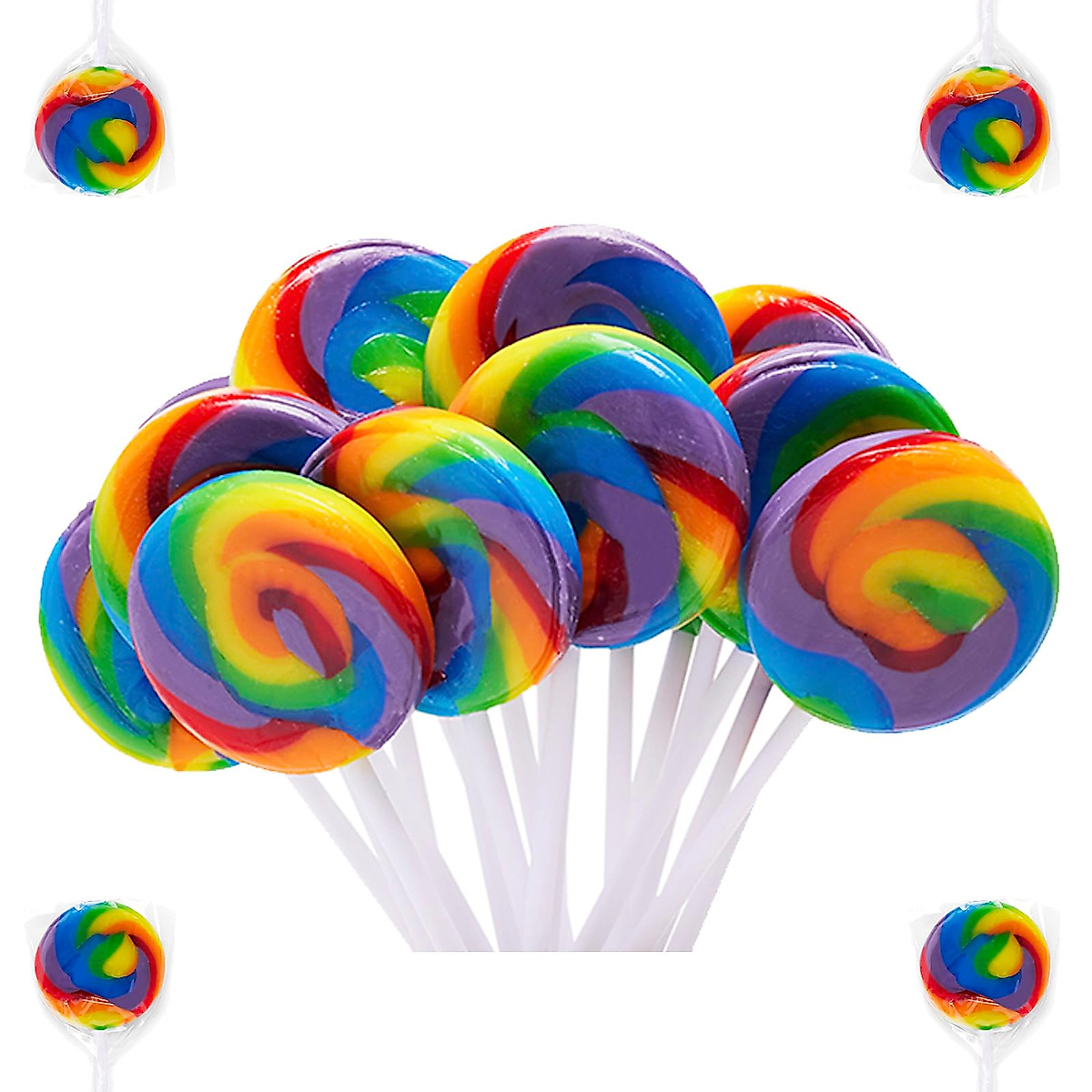 LIDATREE 1.5" Swirl Lollipop, Rainbow Lollipops Individually Wrapped Bulk, Kid's Lollipops Candy for Birthday, Mixed Fruit Flavor 12 Pack
