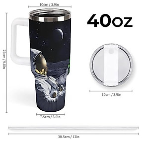 Astronaut Drinking Beer on Moon Tumbler with Handle Travel Mug Water Bottle Tea Coffee Cup White-style