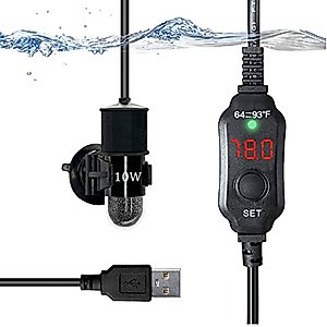 auomii USB Aquarium Heater,10/20/30W Adjustable Mini Fish Tank Heater, External Temperature Controller, LED Display, Used for 1-3 Gallon Tank