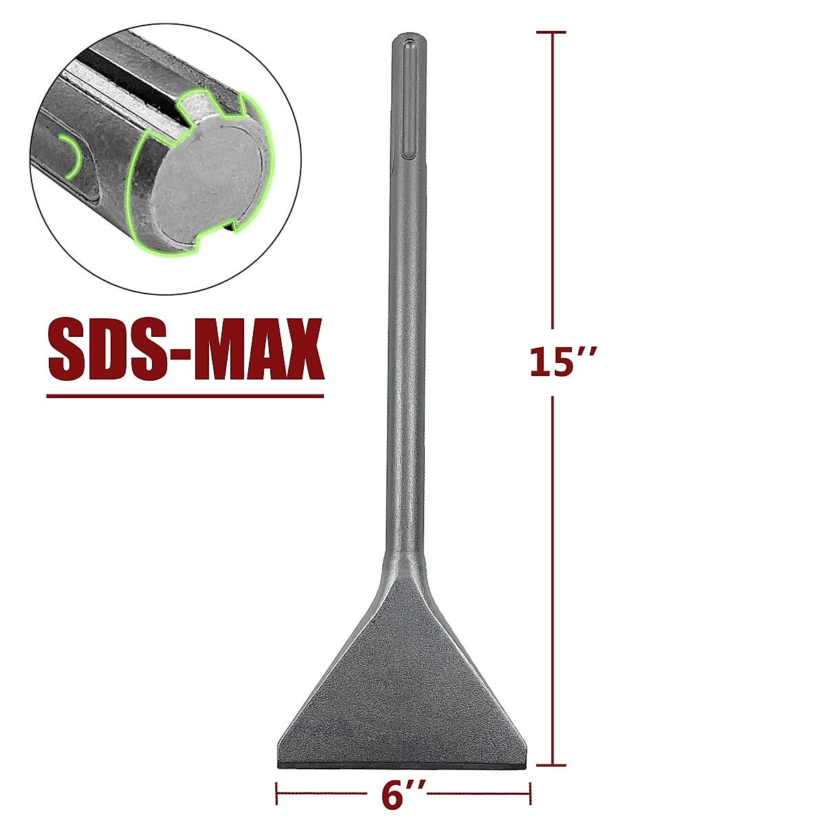 JACKCHEN 6 Inch Wide Tile and SDS-Max Shank, 6" x 15" Remove Chisel, 40Cr Steel Jackhammer Bit,Suitable for SDS-Max Rotary Hammer Drills