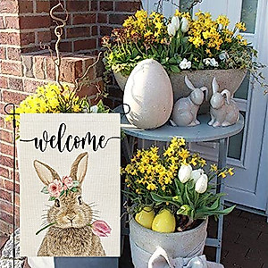CROWNED BEAUTY Easter Brown Bunny Garden Flag 12x18 Inch Double Sided for Outside Burlap Small Welcome Yard Holiday Flag CF701-12