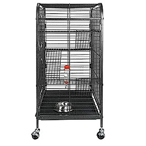 SUPER DEAL 37.2 Inches Metal Ferret Cage Chinchilla 4 Tiers Small Animal Cage with 3 Ladders/ 2 Front Doors/Food Bowl/Water Bottle/Slide Out Trays/Swivel Casters,Black