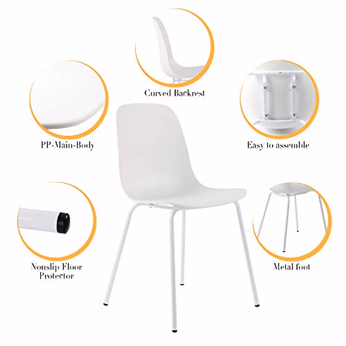 thksbought Set of 4 Dining Chairs with Legs for Kitchen Living Room(Matte White)