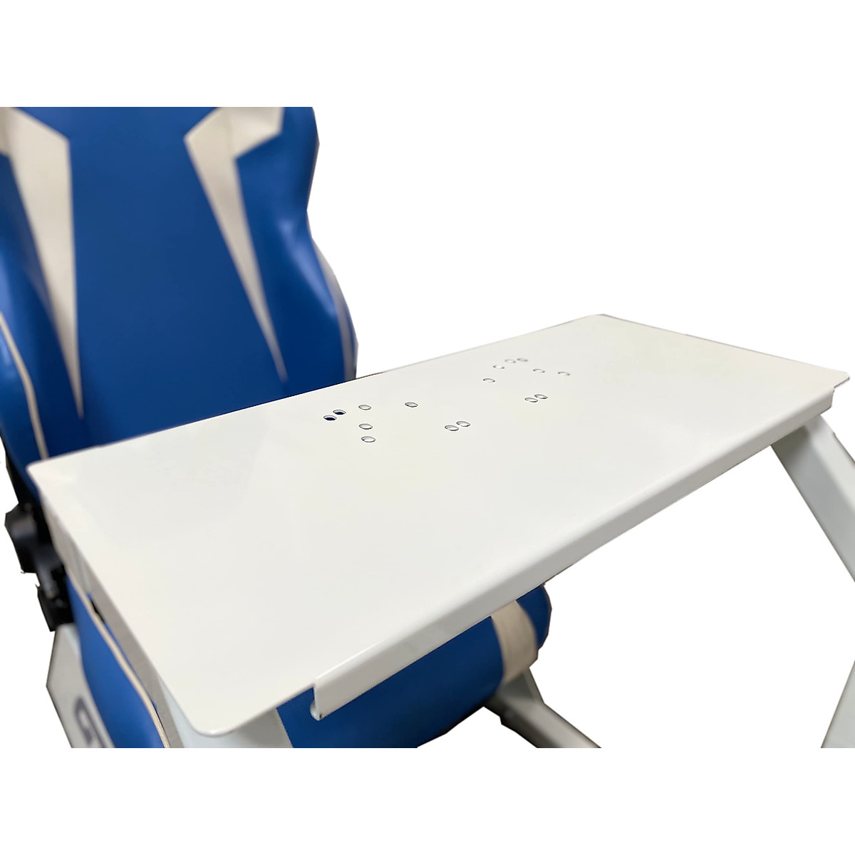 GTR Simulator GTA Model White Frame with Adjustable Blue White Leatherette Racing Seat Racing Driving Gaming Simulator Cockpit Chair