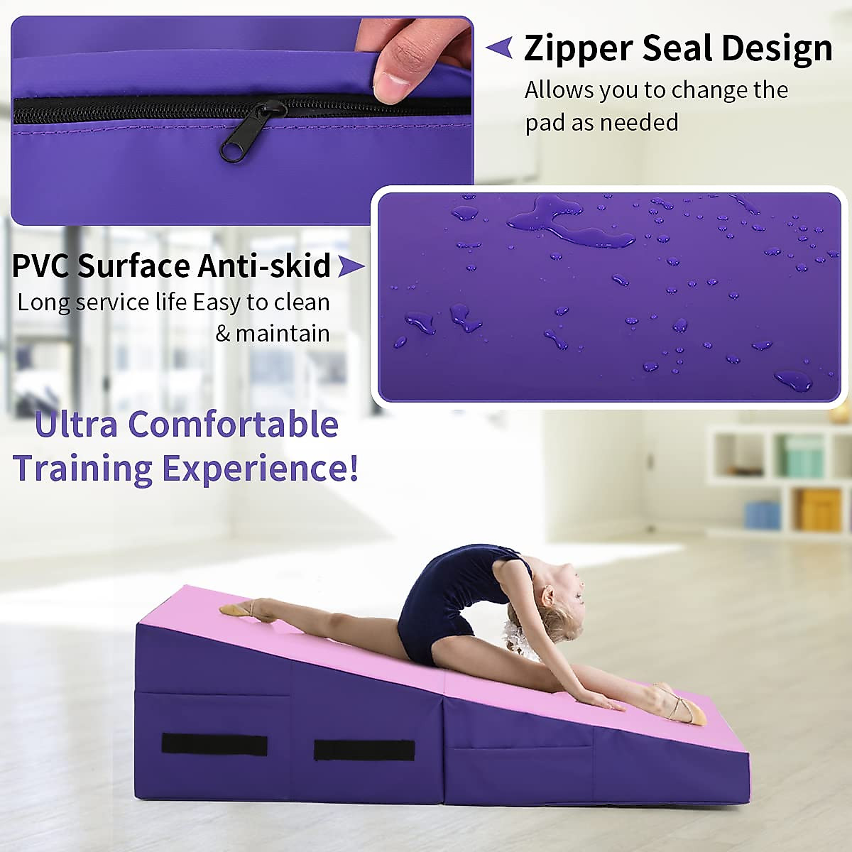 BLKMTY Gymnastics Mat Tumbling Mats Folding Mat 48"x24" Gymnastics Equipment Incline Mat Cheese Wedge Skill Shape Indoor/Outdoor Exercise Mat Yoga Mat for Kids Play Home Exercise Aerobics, Pink