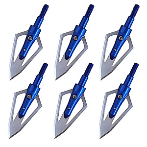 e5e10 Steel Flat Broadheads with 2 Blades 100 Grain Hunting Arrow Tips Screw Thread 0.9" Cut Archery Arrowheads + 1 pcs Black Broadhead Case Plastic Portable Case for Arrowheads (12pcs) (Blue)