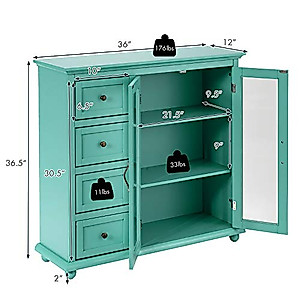 Giantex Buffet Sideboard, Wood Storage Cabinet, Console Table with 4 Drawers, 2-Door Credenza, Living Room Dining Room Furniture, Buffet Server, Kitchen Pantry Cupboard (Sea Green)