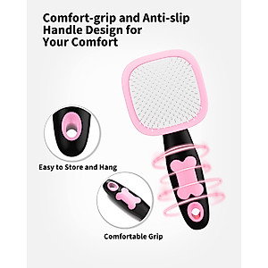 Glendan Dog Brush & Cat Brush- Slicker Pet Grooming Brush- Shedding Grooming Tools(Pink)