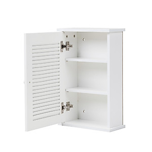 JAXPETY Bathroom Wall Cabinet 3-Tier Storage Organizer with Single Louvered Door,Wooden Medicine Cabinets with Adjustable Shelf for Bathroom&Living Room,White