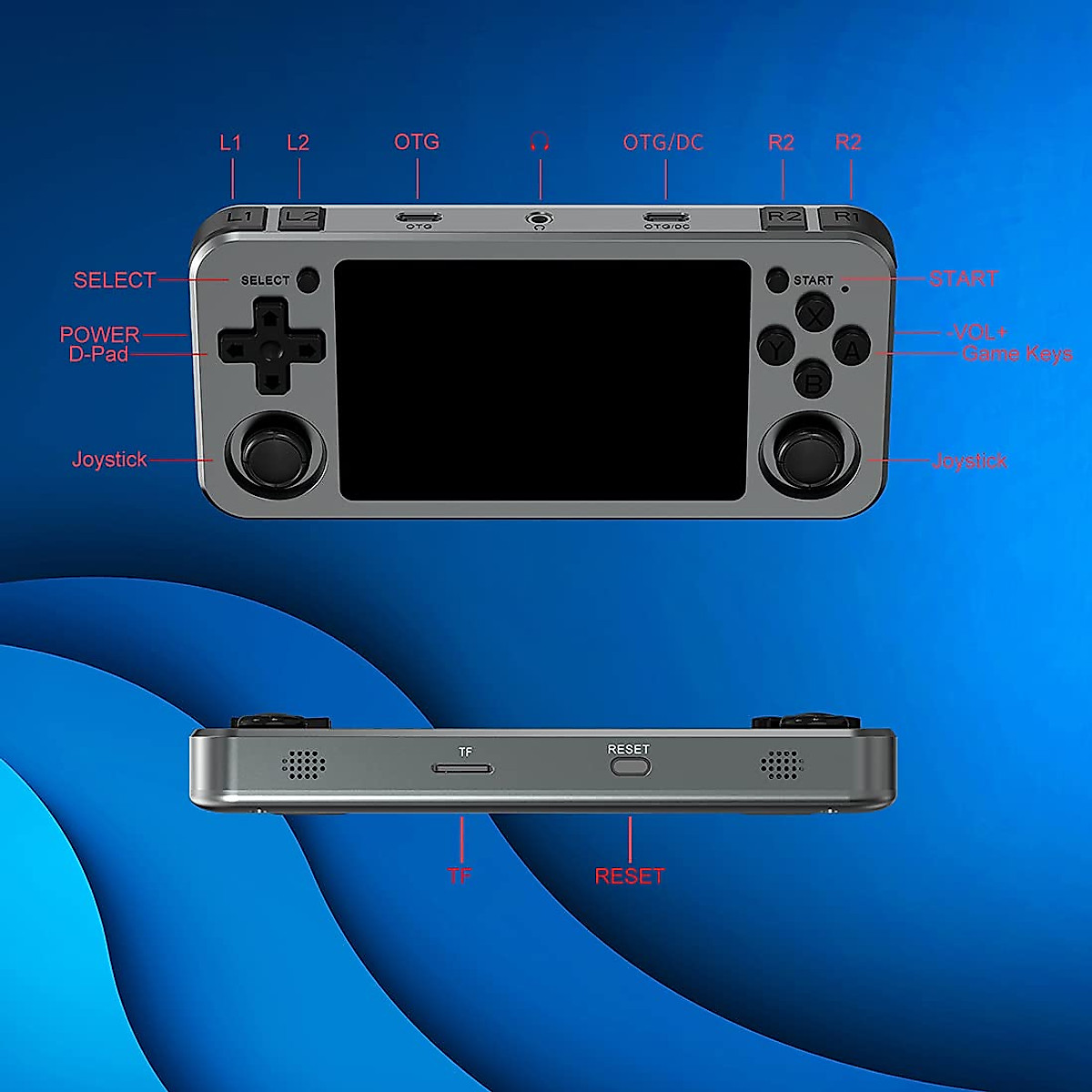 Petforu RG351M Metal Version Handheld Built-in 2534 Games Open Source Linux System Retro Console IPS Screen 3.5-Inch 64GB (Black)